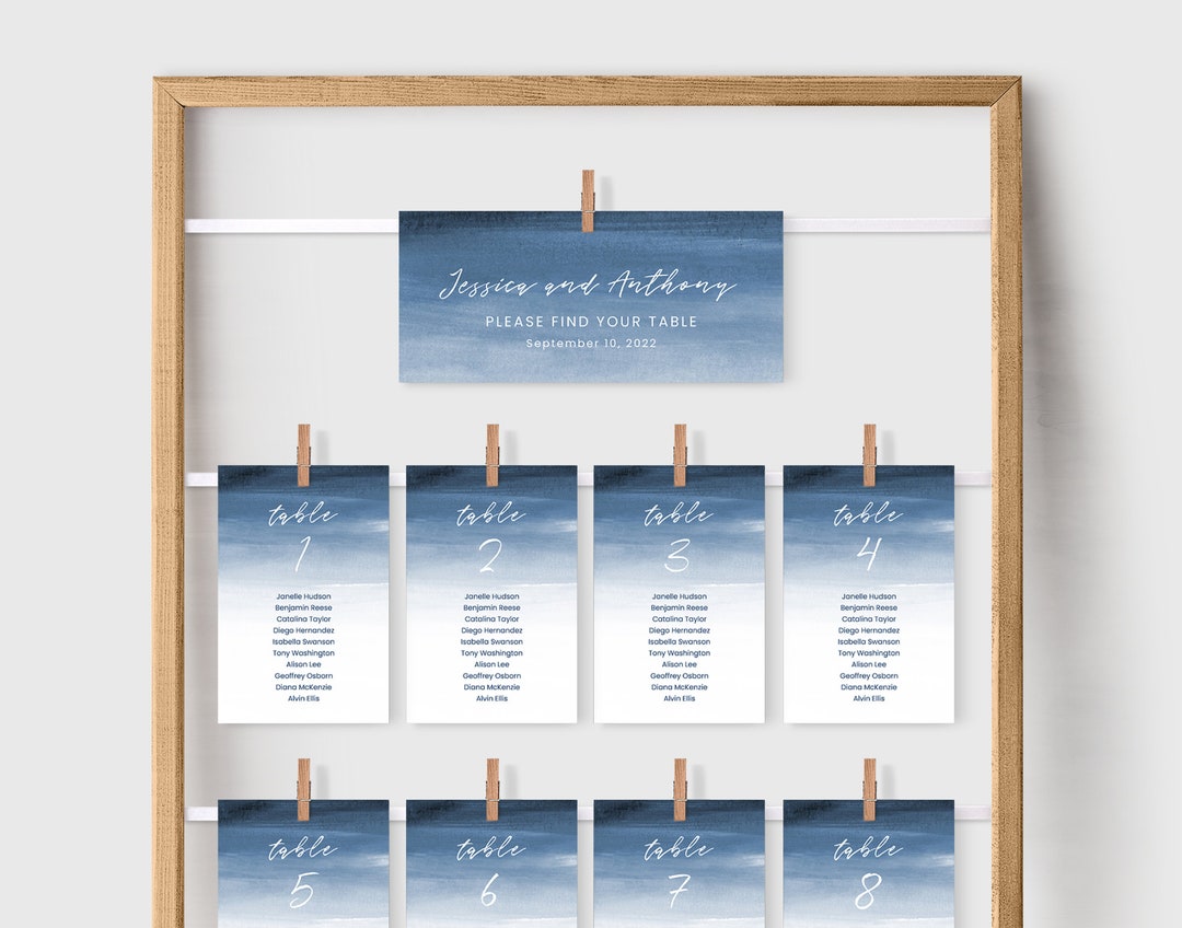 Beach Seating Chart Template, Seating Cards, Beach Wedding Seating Plan ...