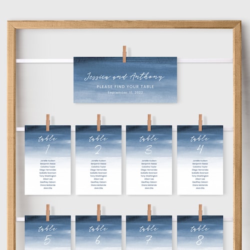 BEACH Wedding Seating Chart Cards Template Printable Ocean - Etsy