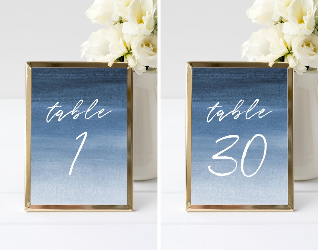 Beach Wedding Table Number Card Template, Beach Table Number Sign, Blue ...