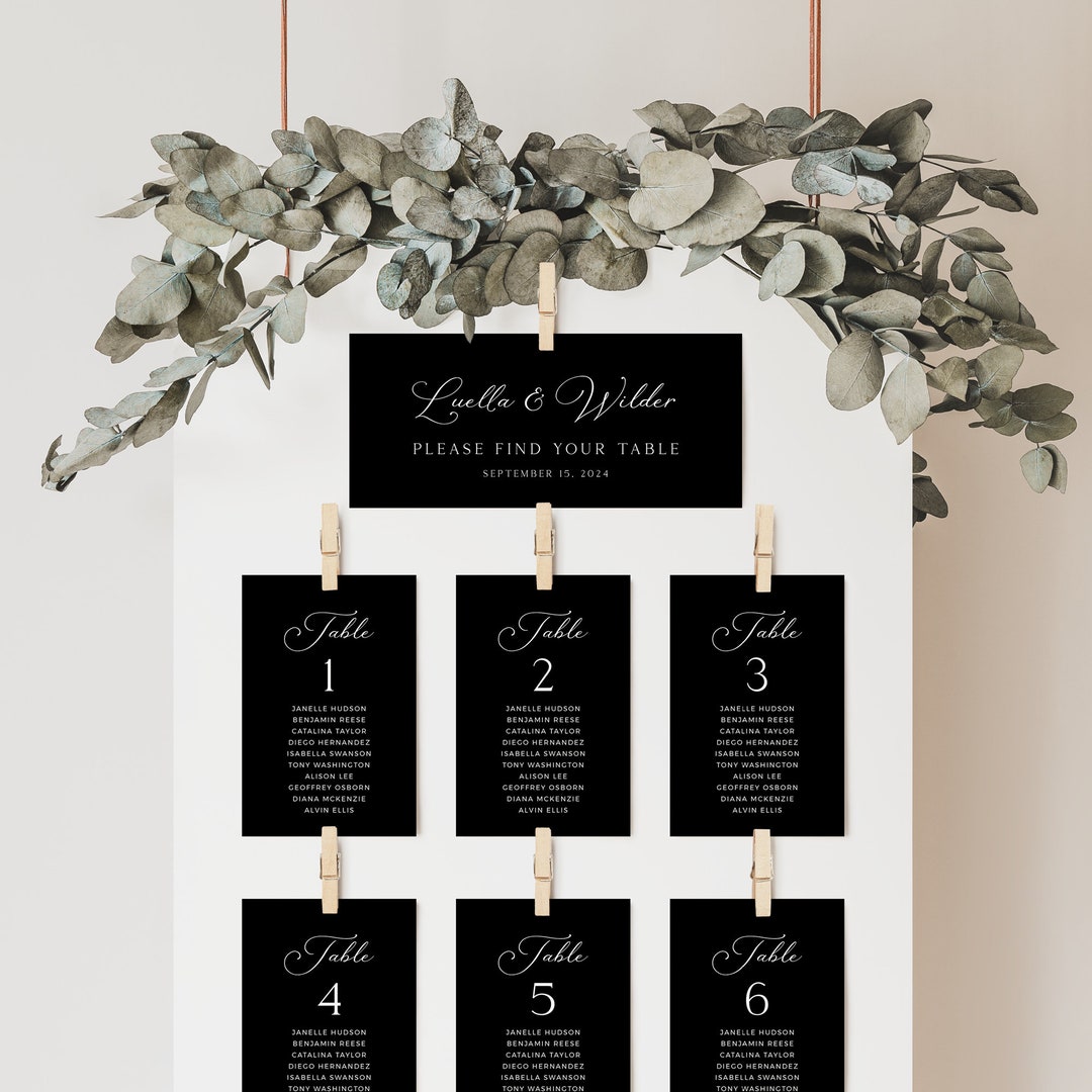 Elegant Black Seating Chart Template, Black and White Wedding Seating ...
