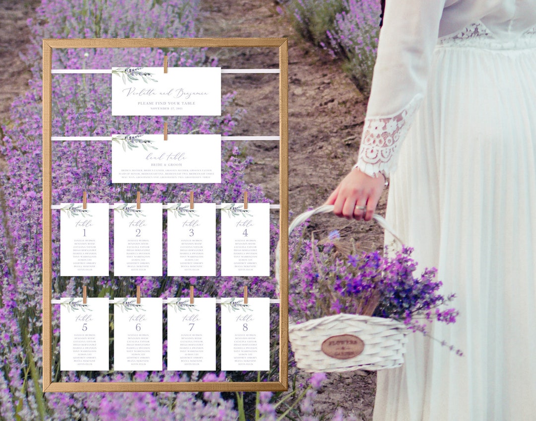Lavender Wedding Seating Chart Template, Lavender Seating Cards, Purple ...