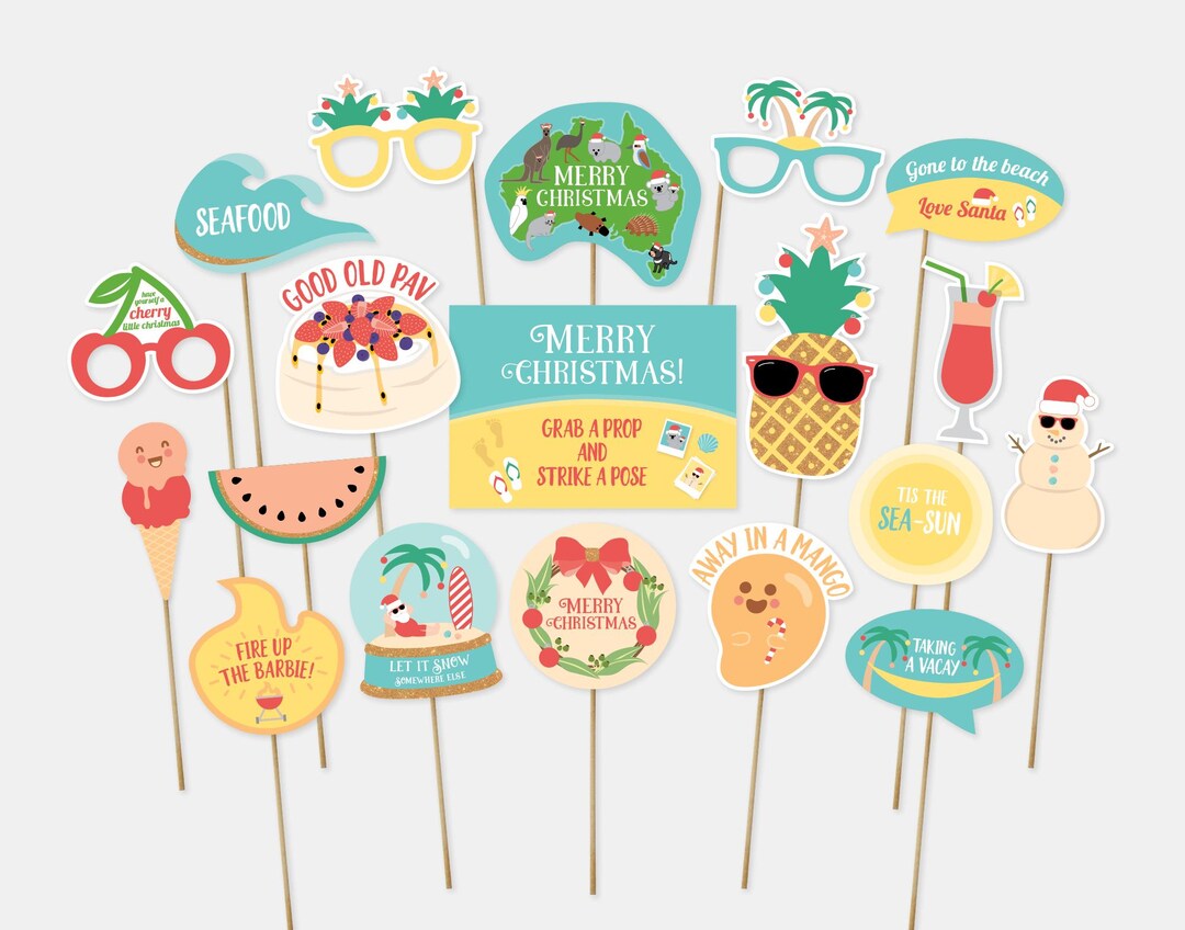 Aussie Christmas Photo Booth Props, Australian Animals Decorations ...