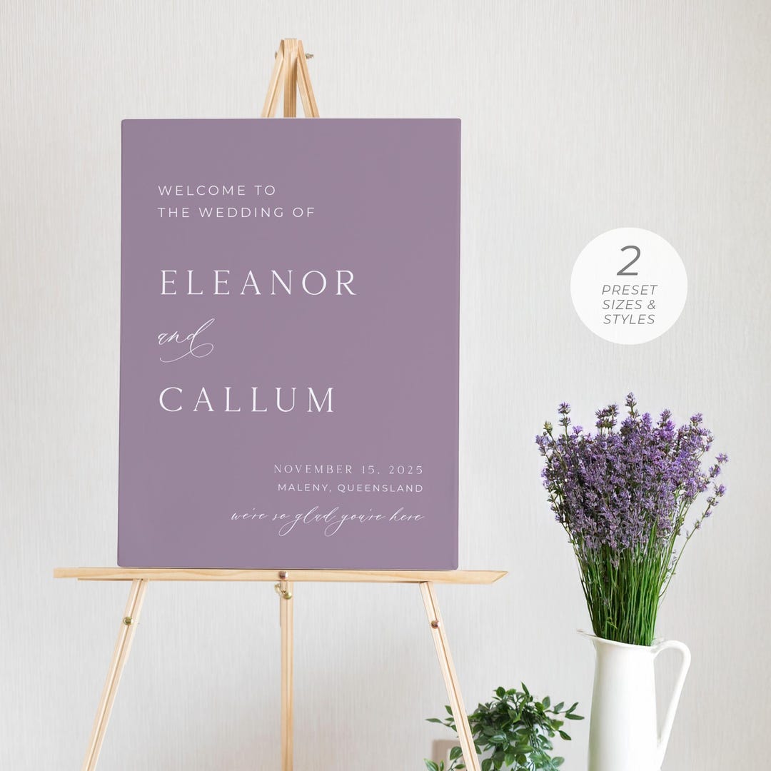 Lavender Wedding Welcome Sign Template, Purple Wedding Welcome Sign ...