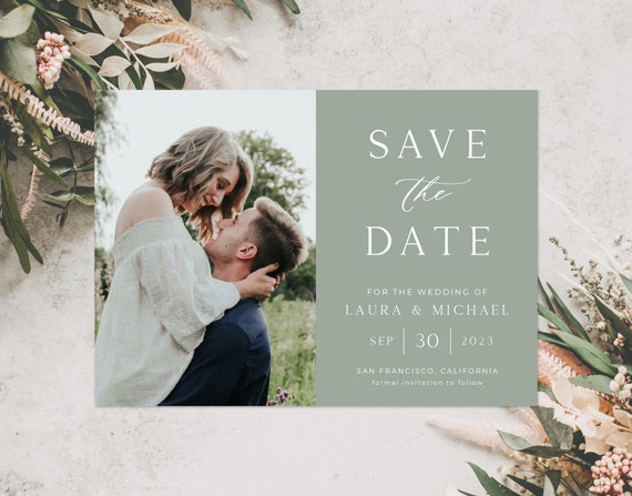 Sage Green Save the Date Card Template Minimalist Save the - Etsy Australia