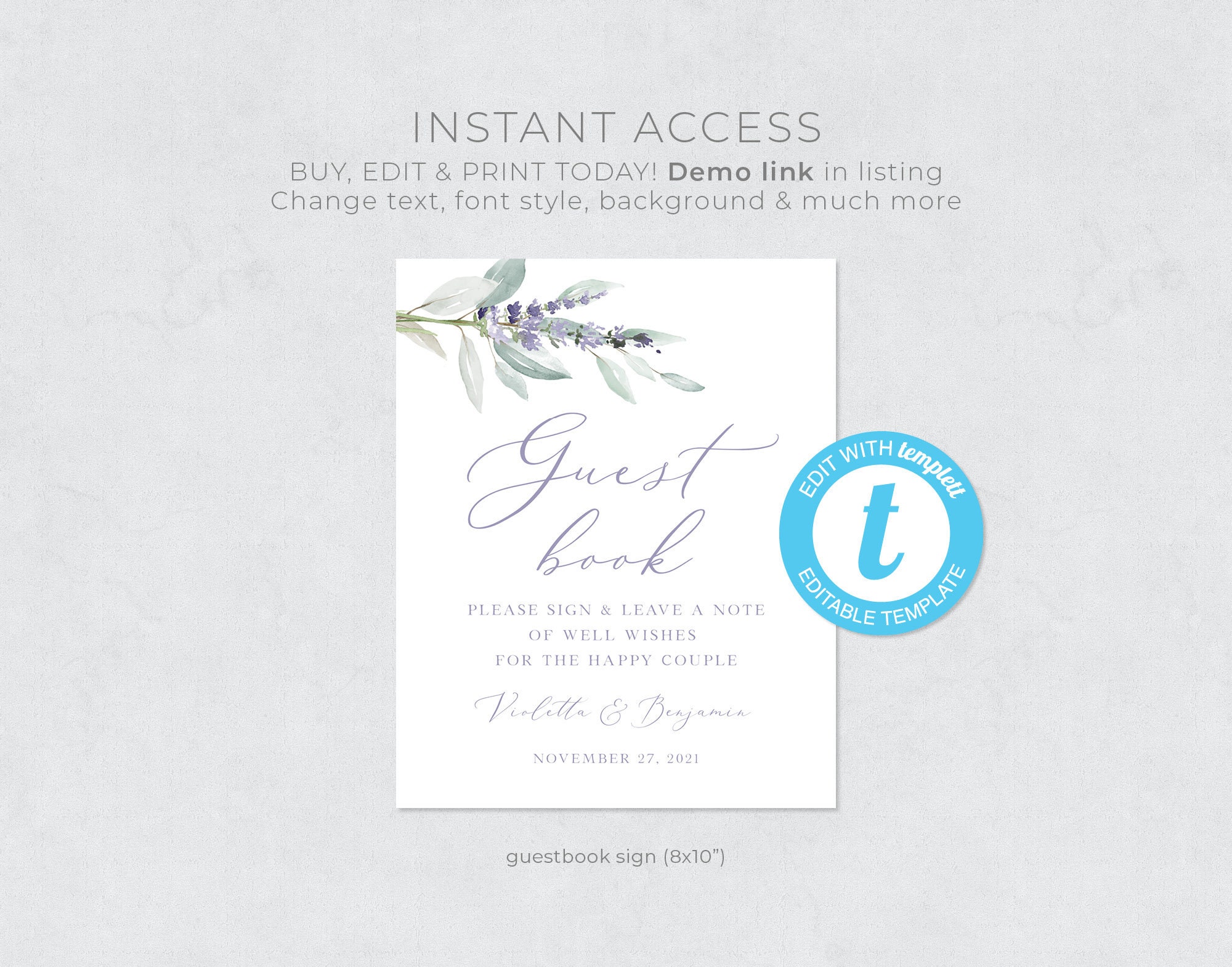 Lavender Guest Book Sign Template Wedding Guestbook Sign - Etsy Australia