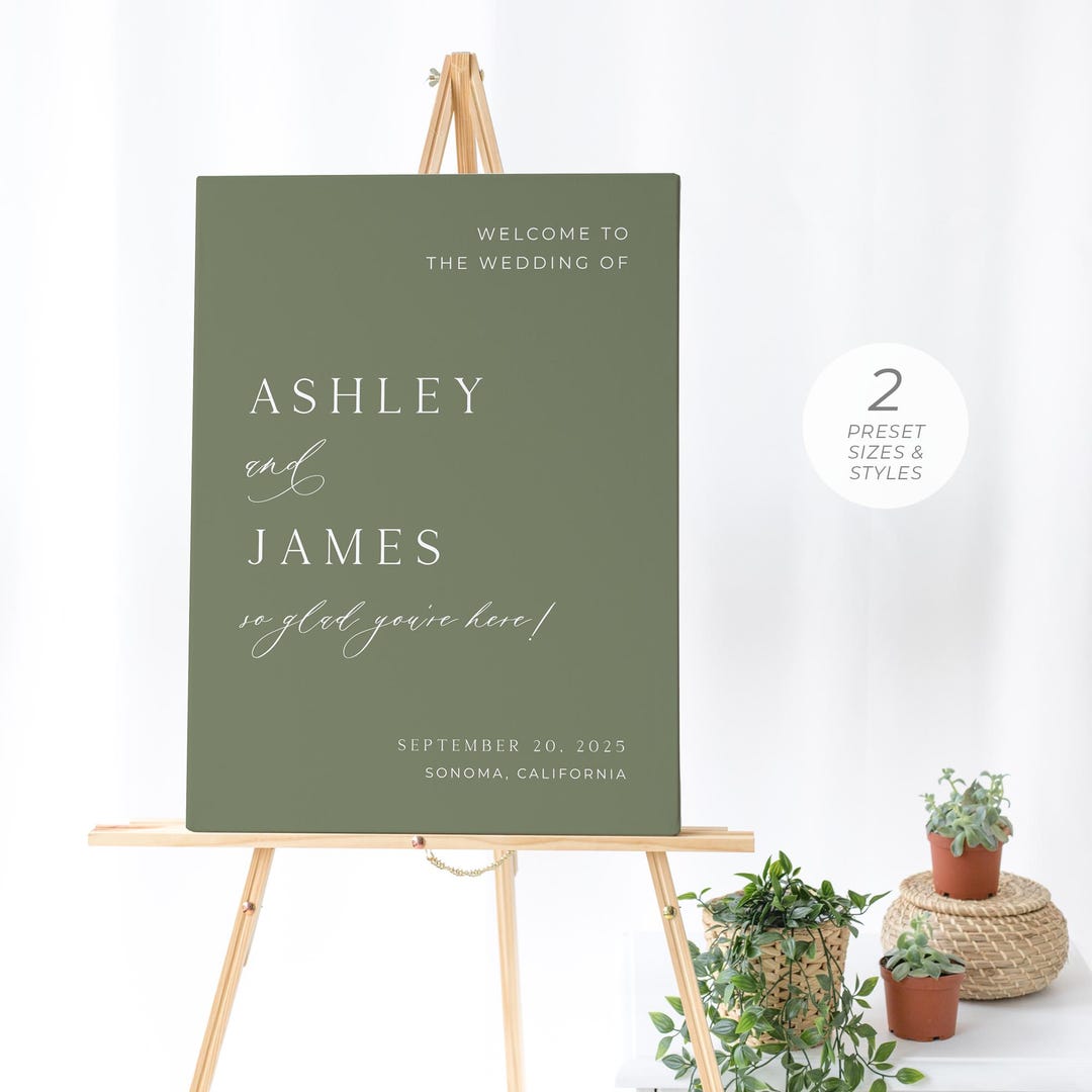 Olive Green Wedding Welcome Sign Template, Minimalist Welcome Sign ...