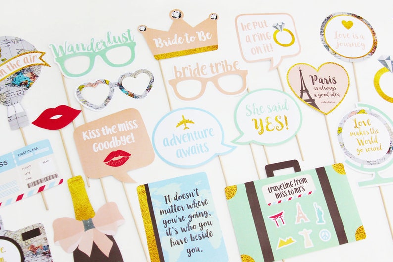 Travel Bridal Shower Photo Booth Props, Travel Bachelorette Party Props ...