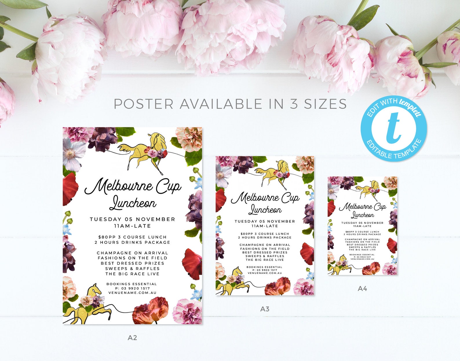 Melbourne Cup Poster Template, Melbourne Cup Luncheon Poster, Spring ...