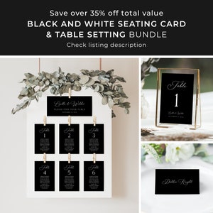 Elegant Black Place Card Template, Black Wedding, Black and White ...