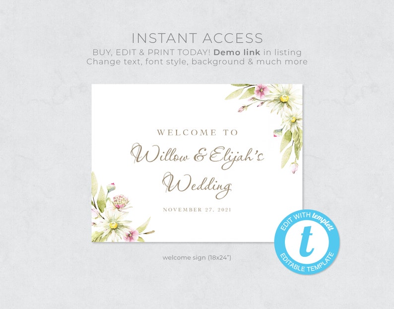 Cottagecore Welcome Sign Template Cottagecore Wedding Daisy - Etsy ...