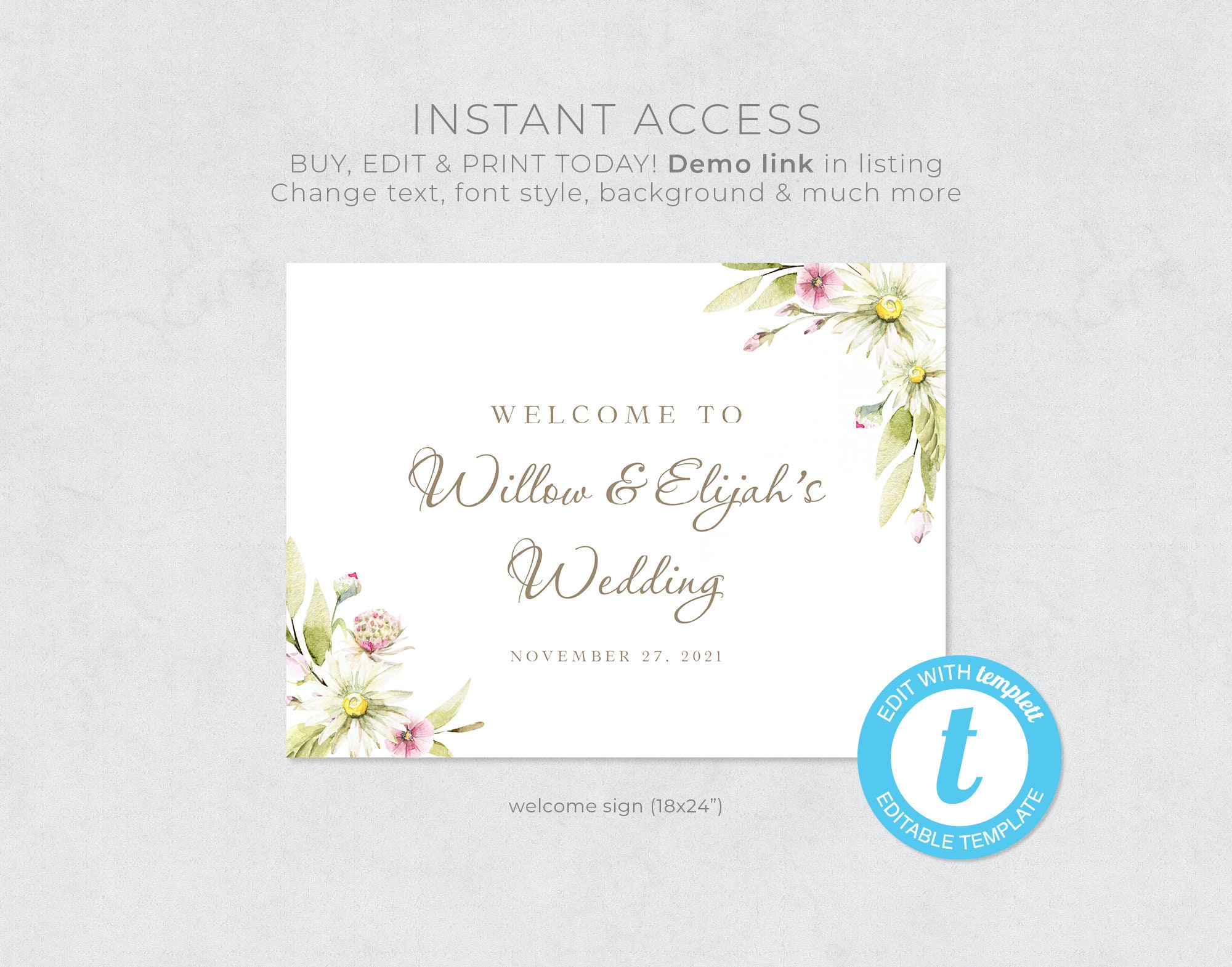 Cottagecore Welcome Sign Template Cottagecore Wedding Daisy - Etsy ...