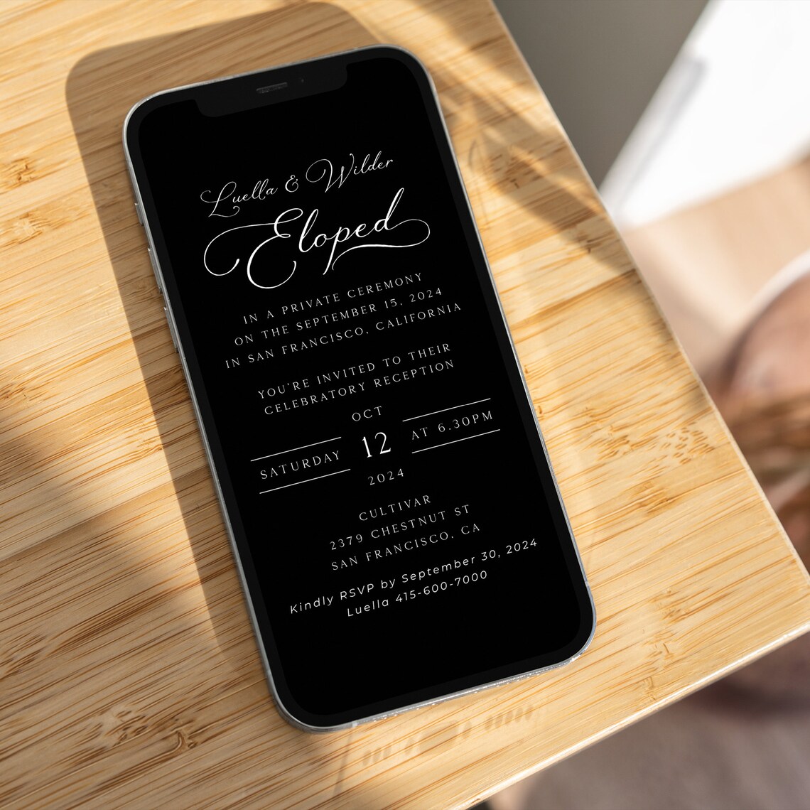 Elopement Photo Invitation Template, Black Wedding Announcement ...