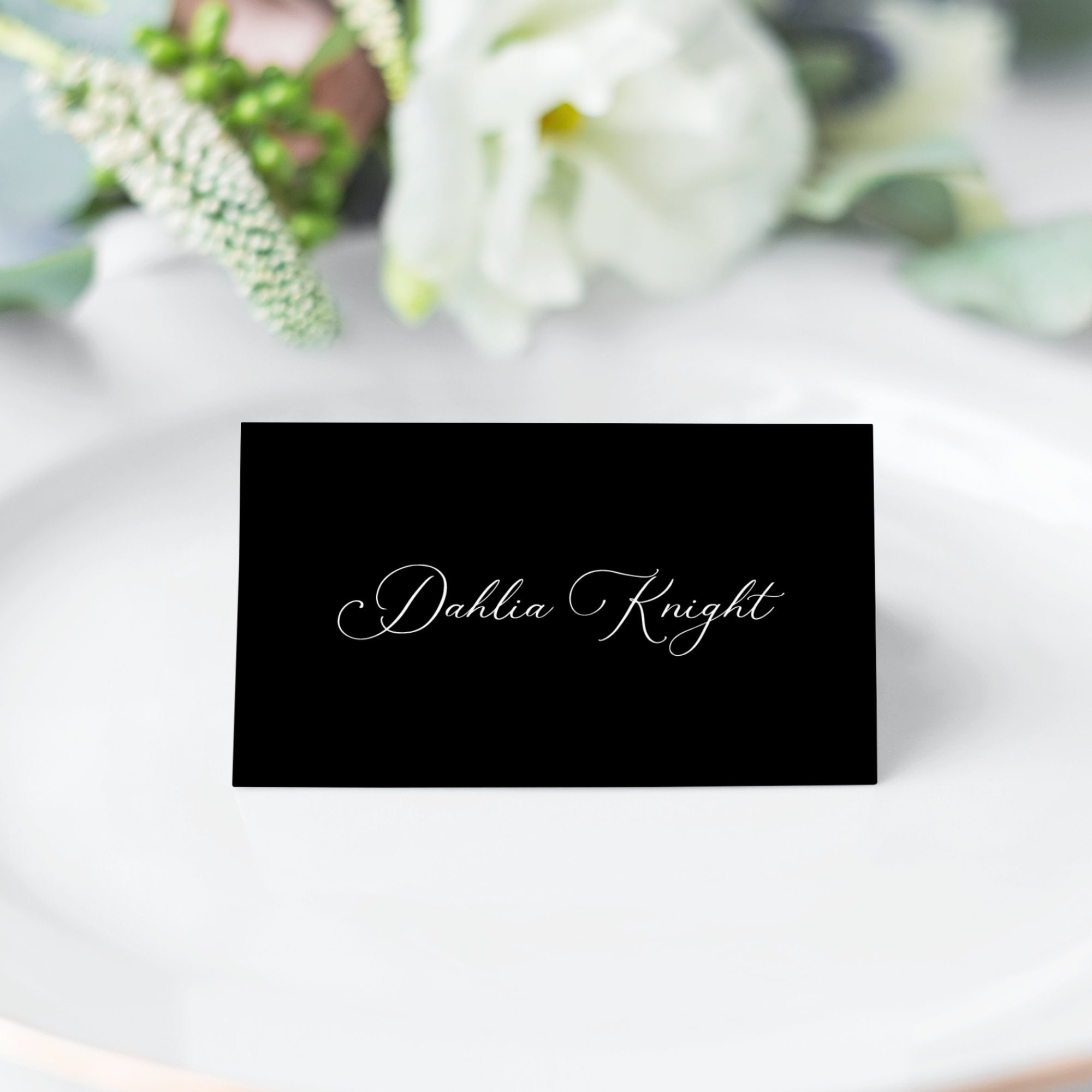 Elegant Black Place Card Template, Black Wedding, Black and White ...