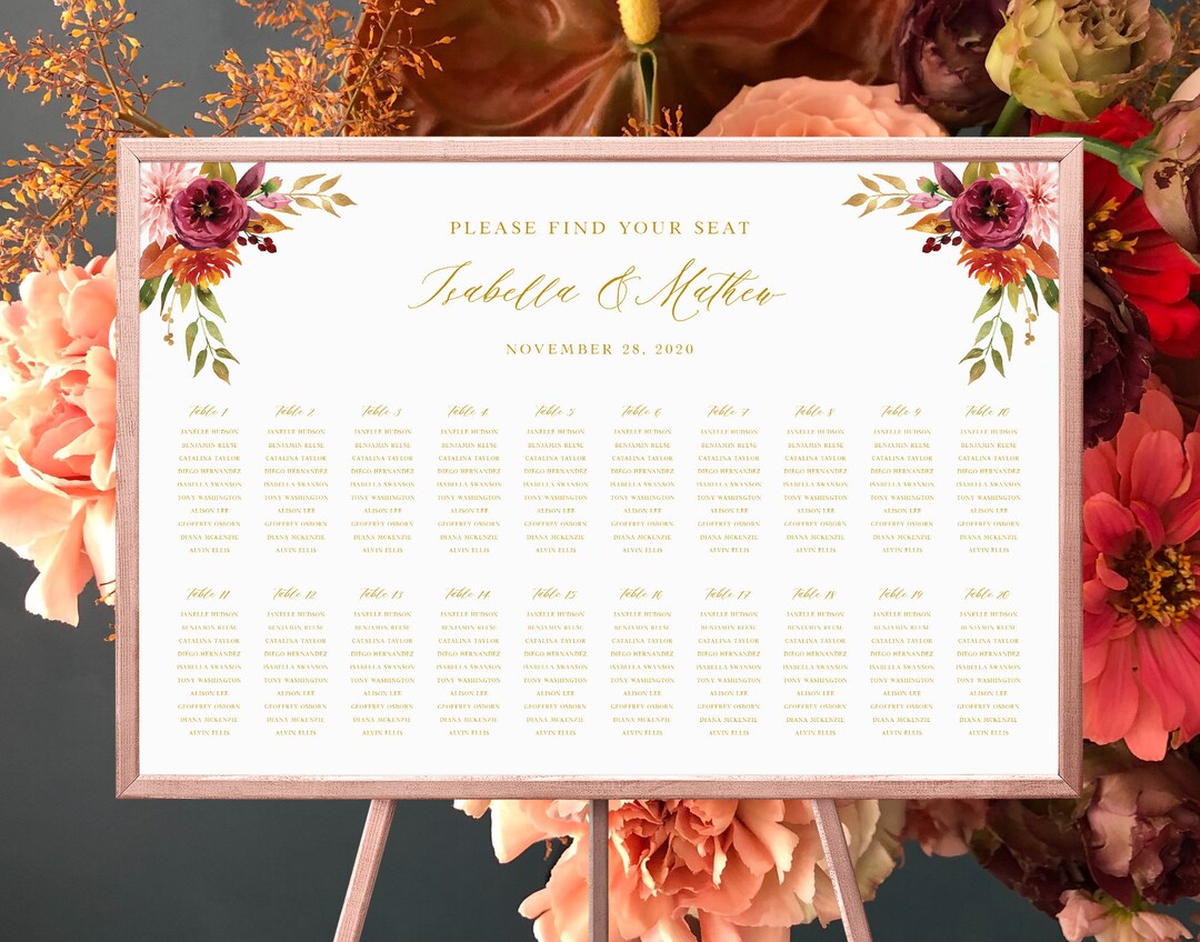 Fall Wedding Seating Chart Template Wedding Seating Sign - Etsy