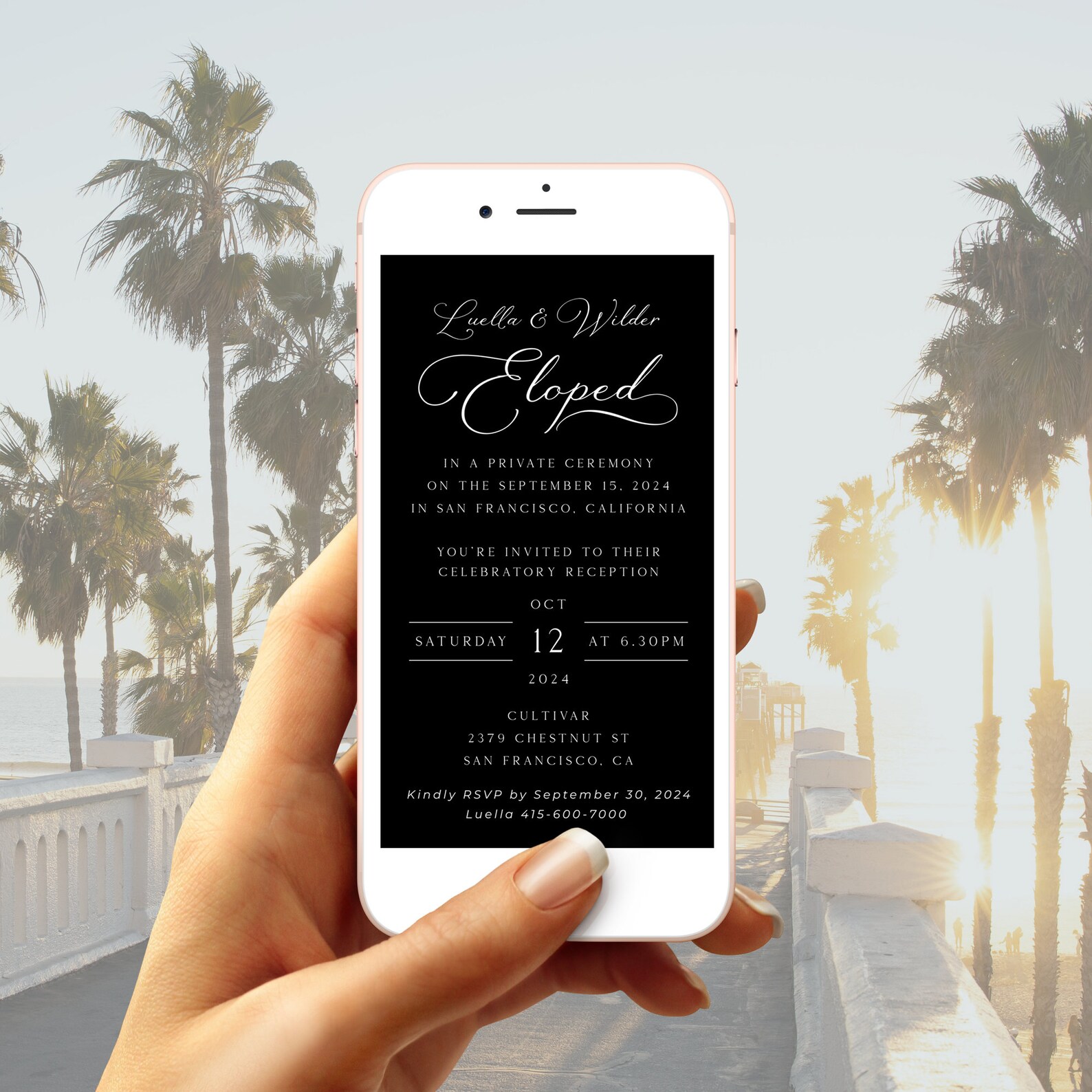 Elopement Photo Invitation Template, Black Wedding Announcement ...