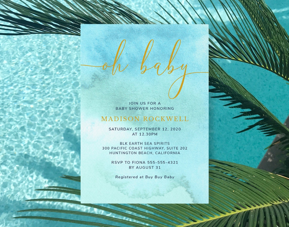 Beach Baby Shower Party Invitation Template, Tropical Baby Shower ...