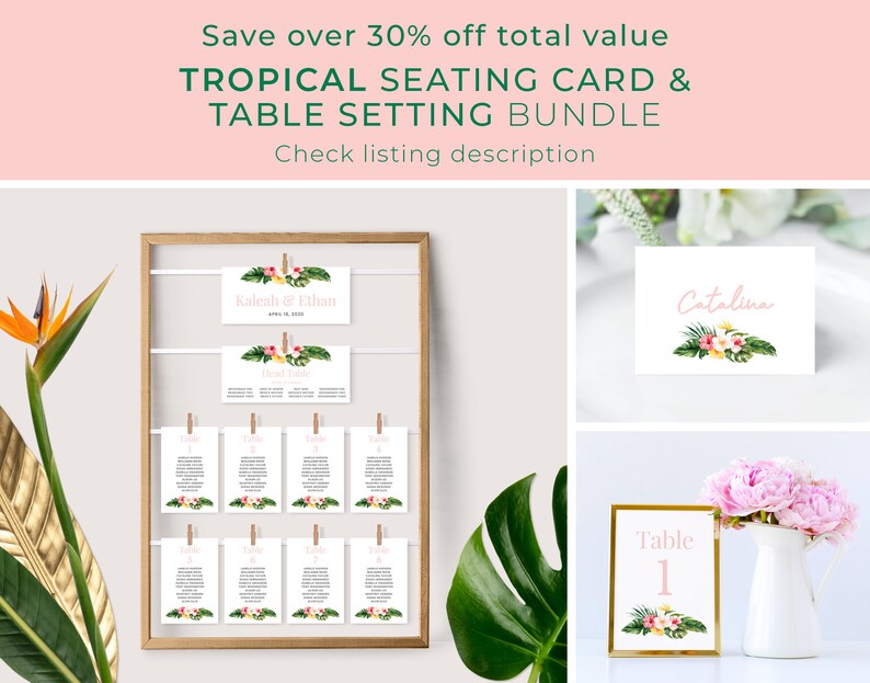 Tropical Seating Chart Template, Tropical Wedding Seating Cards, Beach ...