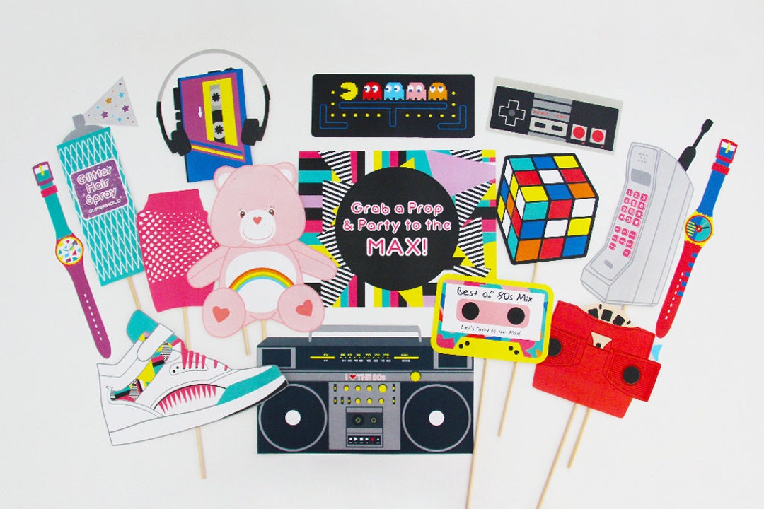 80s Photo Booth Props Printable 80s Party Decorations Retro - Etsy
