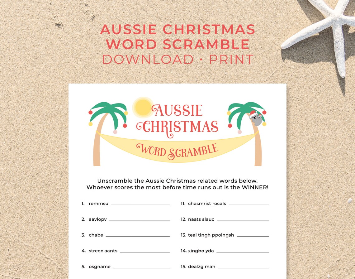 Aussie Christmas Word Scramble Game, Australian Christmas Office Party ...