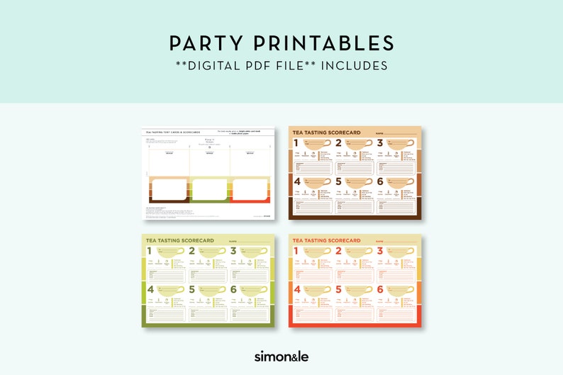 Tea Tasting Scorecards, Tea Sampler, Tea Tasting Party Decorations, Tea ...