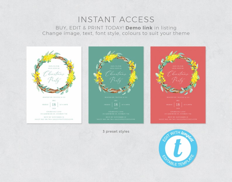 Australian Christmas Party Invitation Template, Aussie Christmas Office ...