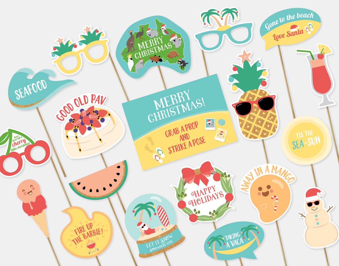 Aussie Christmas Photo Booth Props Summer Christmas - Etsy Australia
