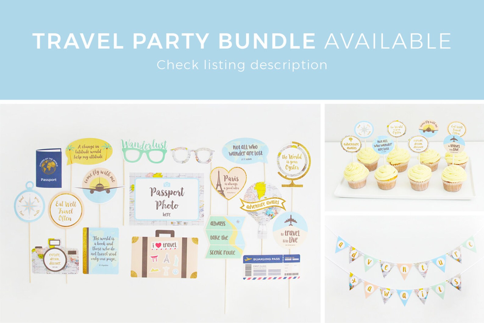 Travel Cupcake Toppers, Travel Cake Topper, Travel Party Decorations ...