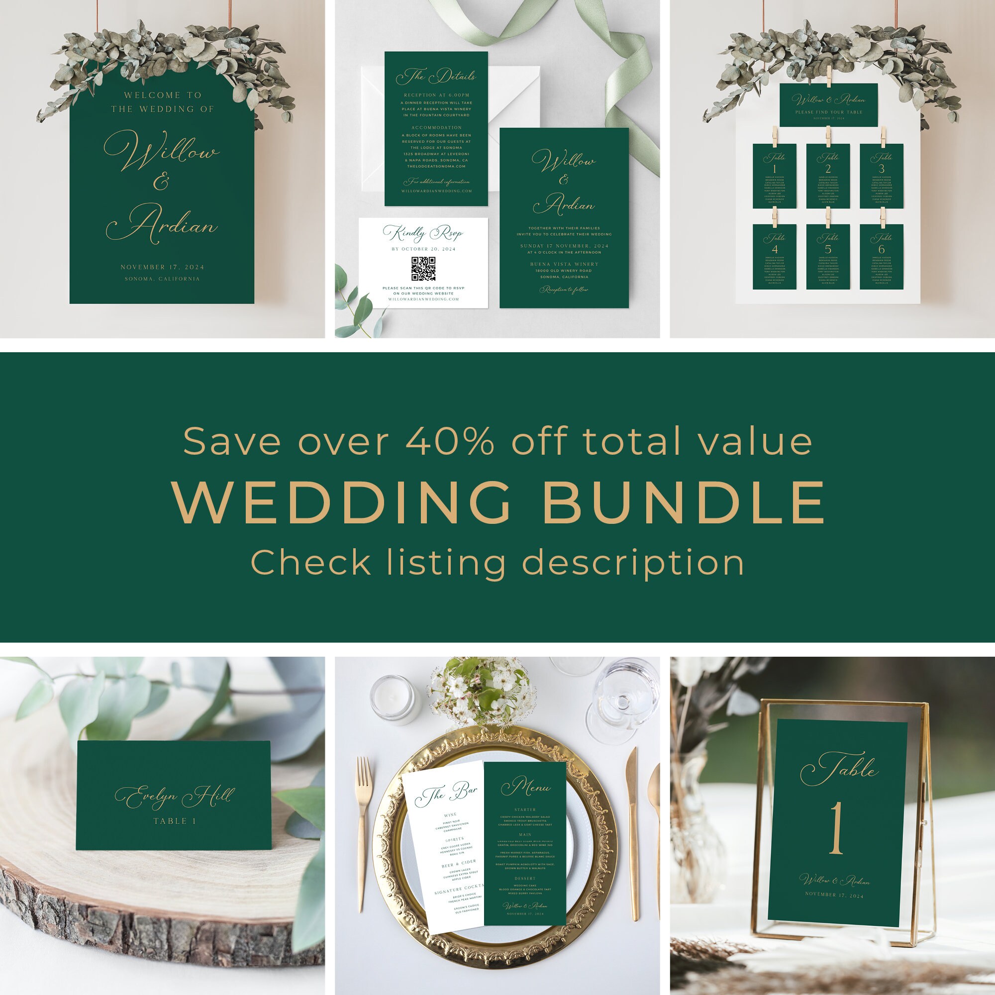 Emerald Green Save the Date Card Template, Forest Green Save the Date ...
