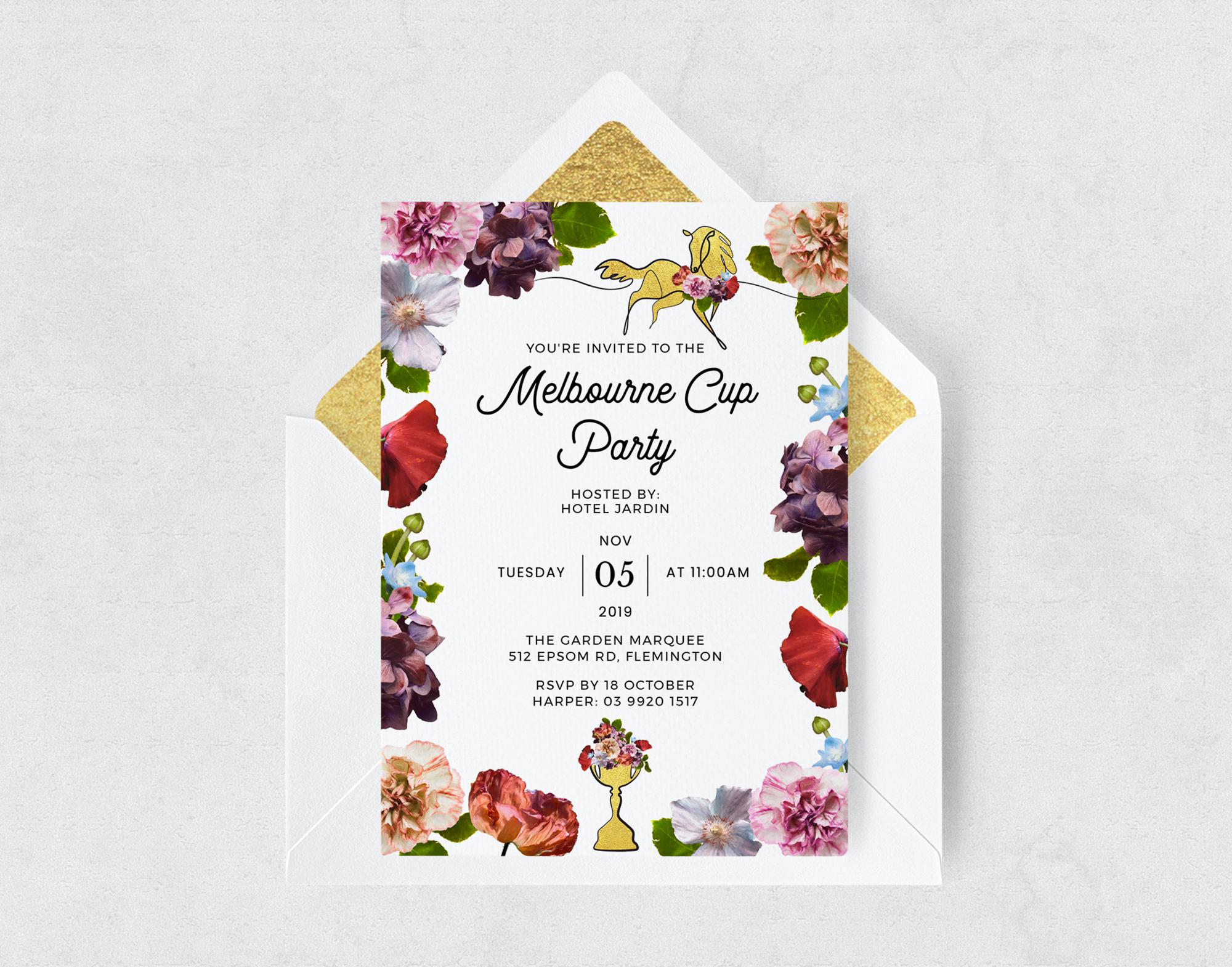 Melbourne Cup Party Invitation Template, Melbourne Cup Luncheon, Spring ...