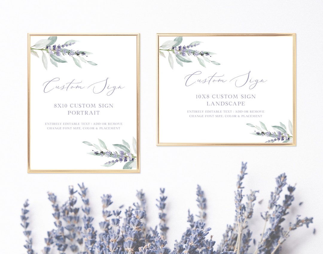 Custom Lavender Sign Template, Lavender Rustic Wedding Signs, Lavender ...