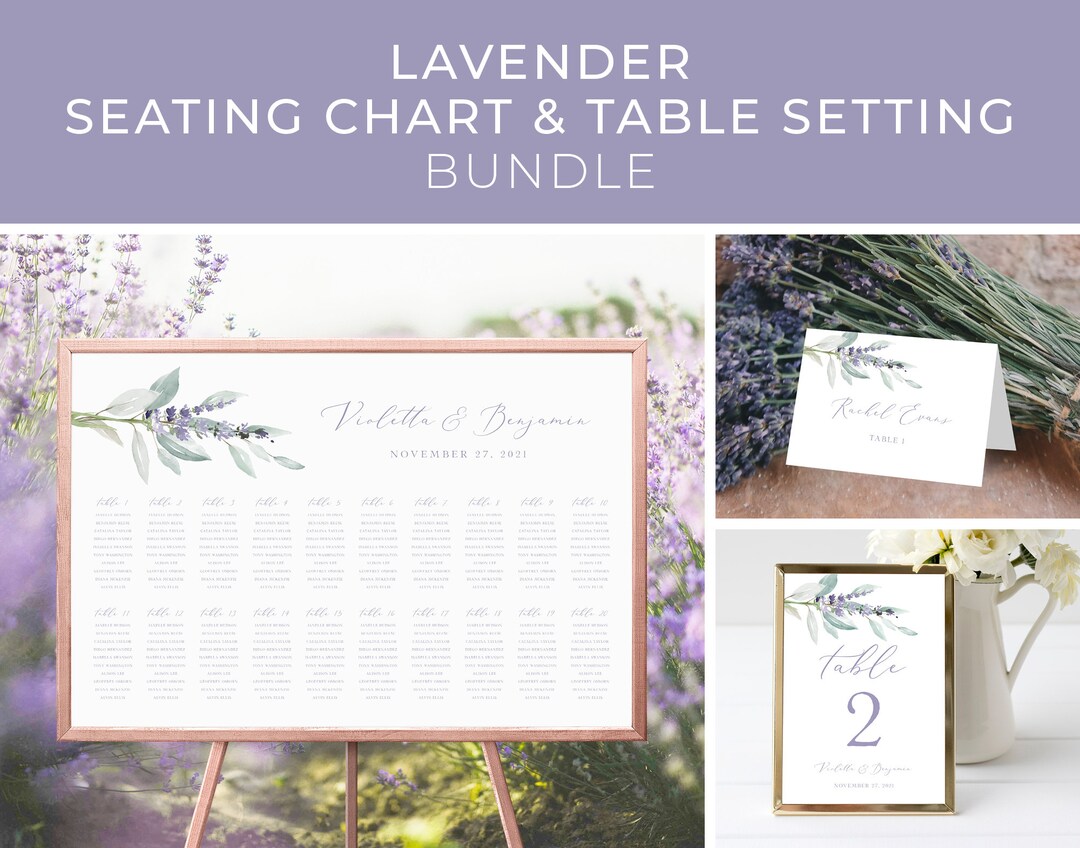 Lavender Wedding Seating Chart Bundle Template, Purple Wedding Seating ...