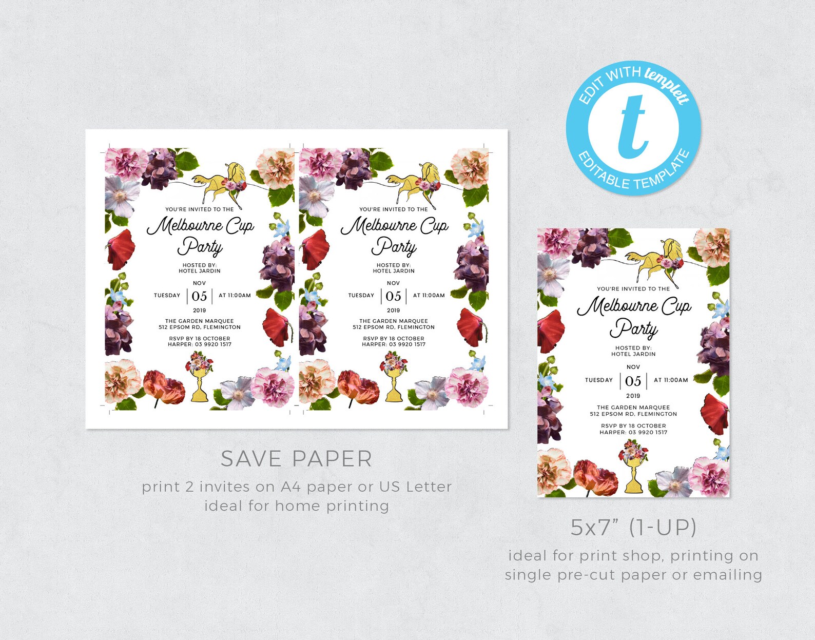 Melbourne Cup Party Invitation Template, Melbourne Cup Luncheon, Spring ...