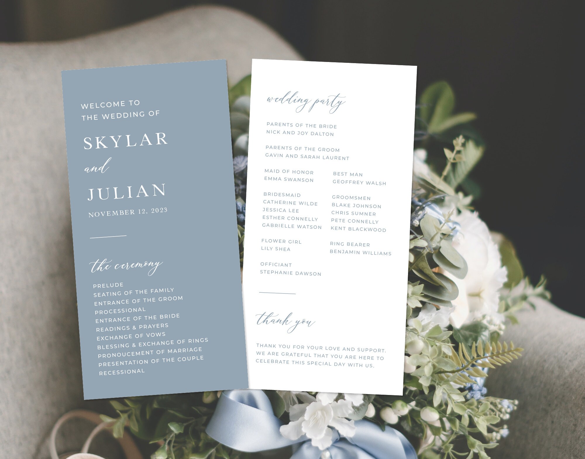 Dusty Blue Wedding Program Template Beach Wedding Program - Etsy