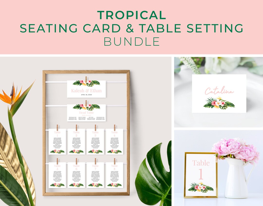 Bundle Tropical Wedding Seating Chart Template, Beach Wedding Seating ...