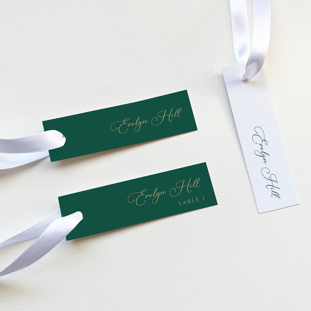 Emerald Green Wedding Slim Place Cards Template, Modern Place Cards ...
