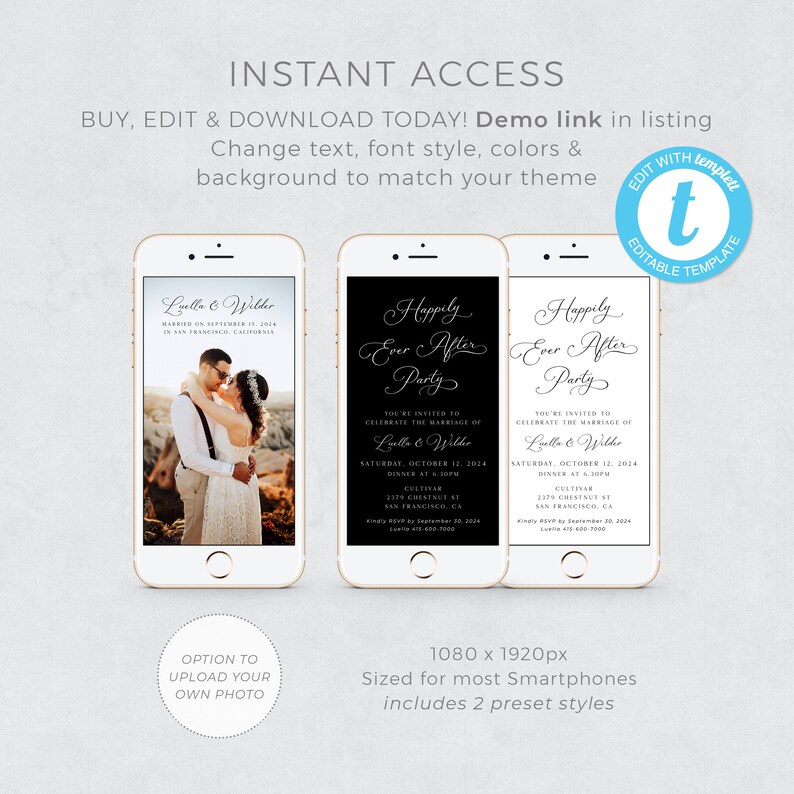 Elegant Black White Wedding Announcement Template, Happily Ever After ...