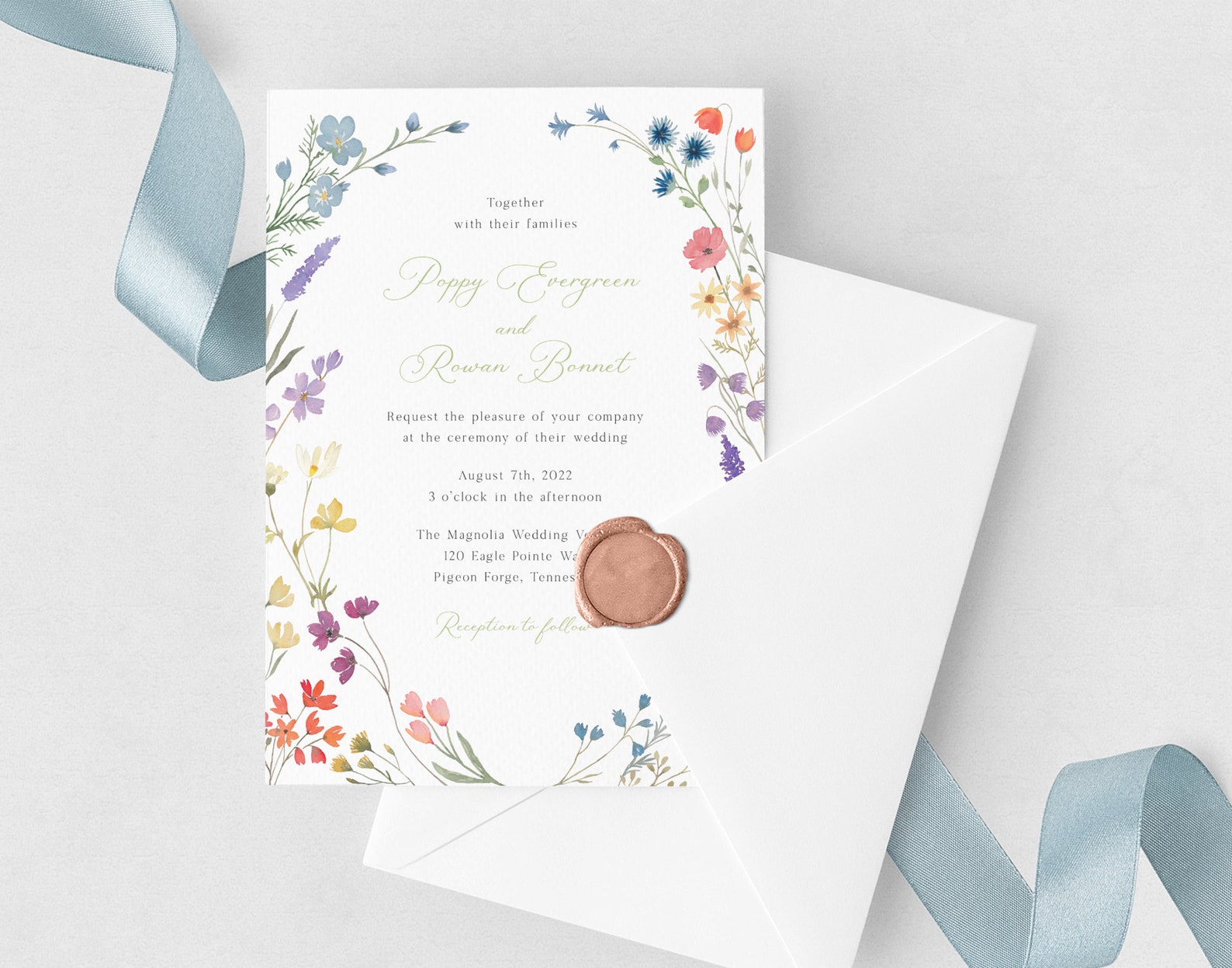 Wildflower Wedding Invitation Template, Boho Wedding Invitation ...