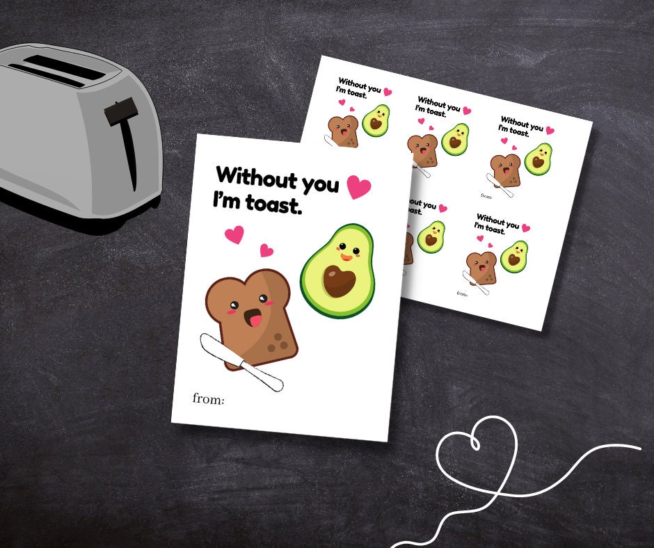 Avocado Toast Valentine’s Day Cards Printable | Kids Valentines ...