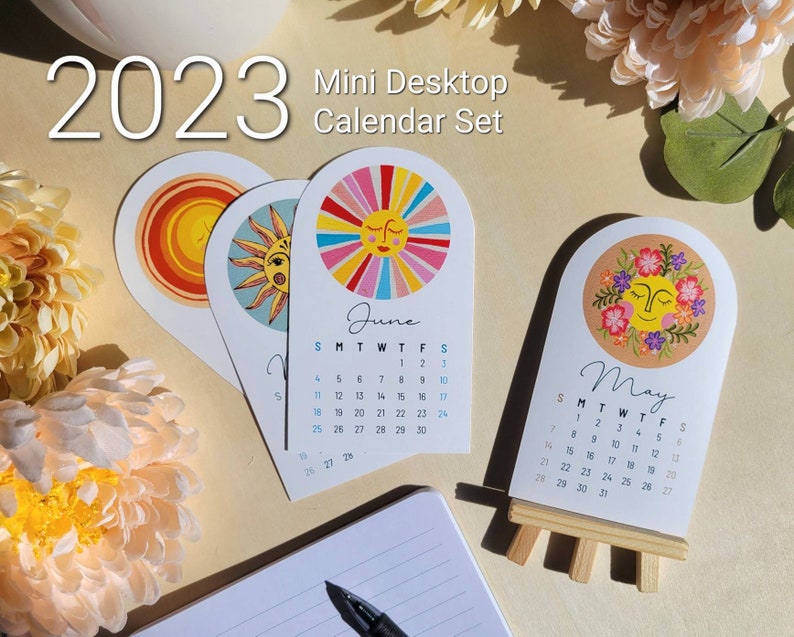 2023 Mini Desktop Calendar With Easel Original Artwork - Etsy
