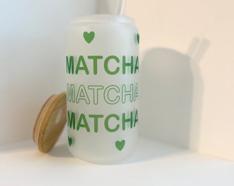 Matcha Please Glass Can Glass Coffee Cup Matcha Cold Cup Minimalist Design Aesthetic Beer Glass ...