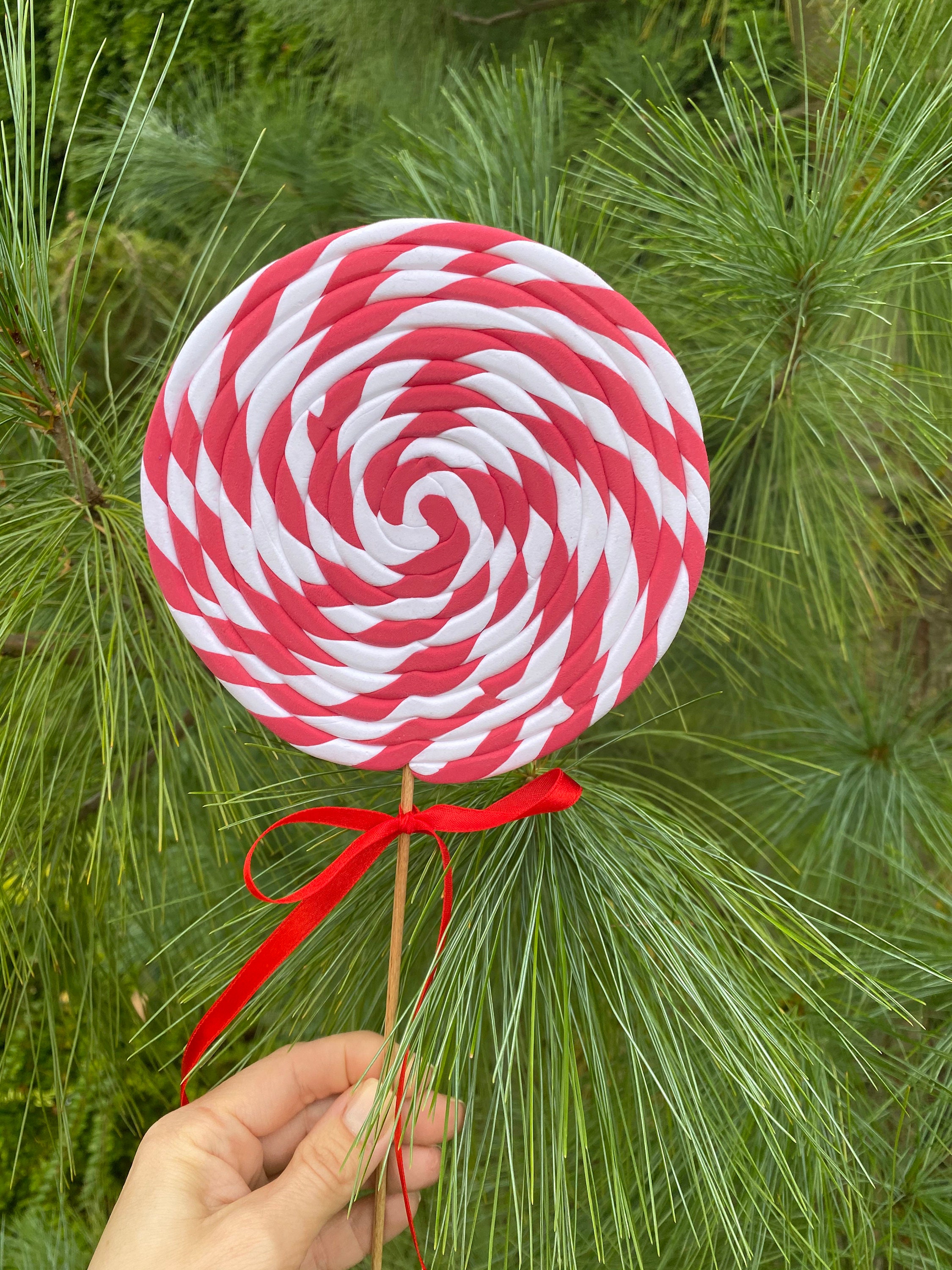 Big Size Faux Lollipops Fake Peppermint Candies On Stick Swirl Etsy