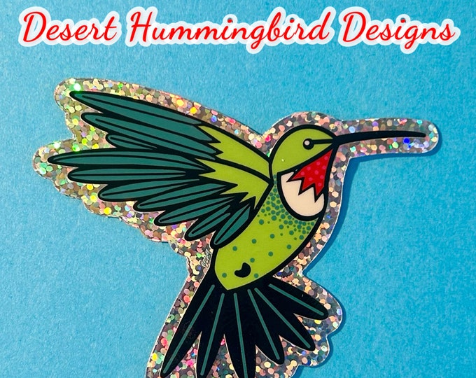 3” Die Cut, Glitter Vinyl Stickers; Hummingbird; Pack of 2; Original ...