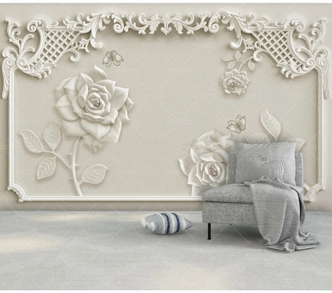 3D Roman Column Rose Wallpaper Mural - European Style Home Decor - Etsy