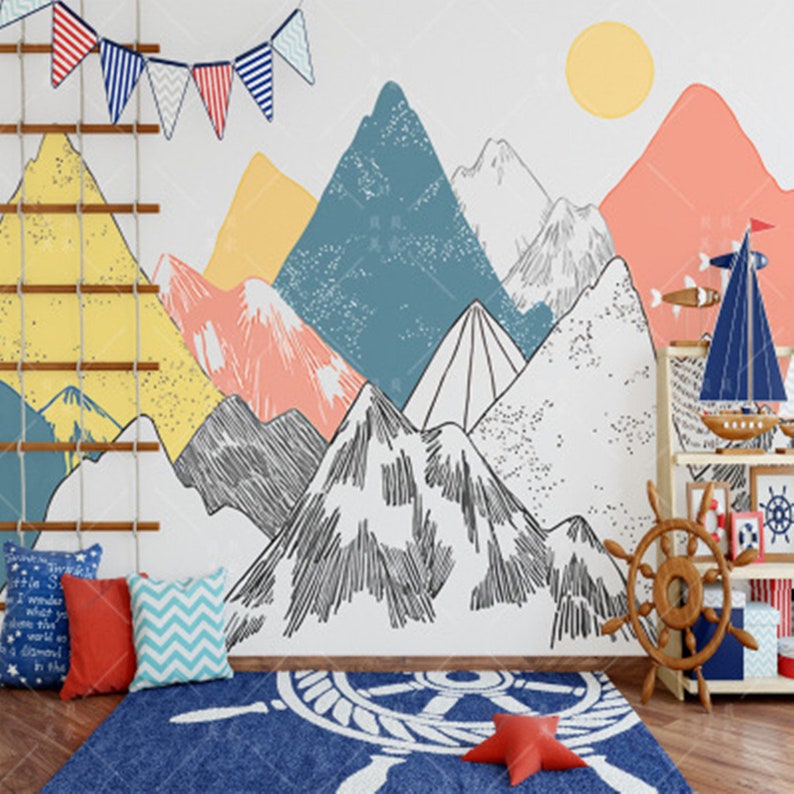 Simple Geometric Mountains Geometric Wallpaper Wall Mural - Etsy