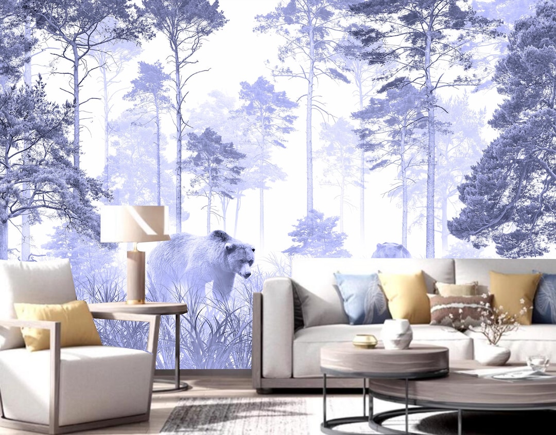 Light Blue Trees Forest Wallpaper Wall Mural Home Decor for Living Room ...