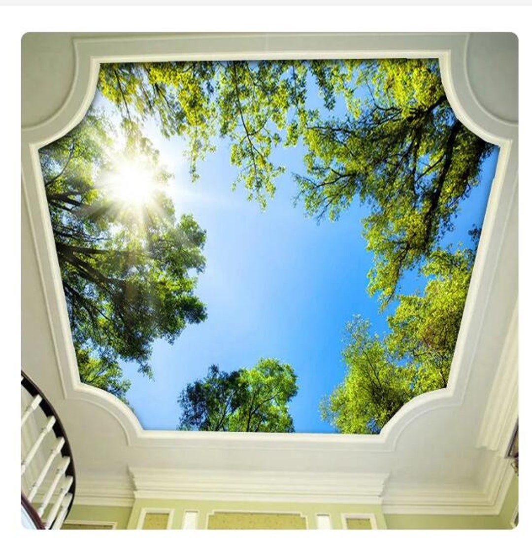 Sunlight Green Forest Landscape Sky Ceiling Wallpaper Wall Mural Hotel ...