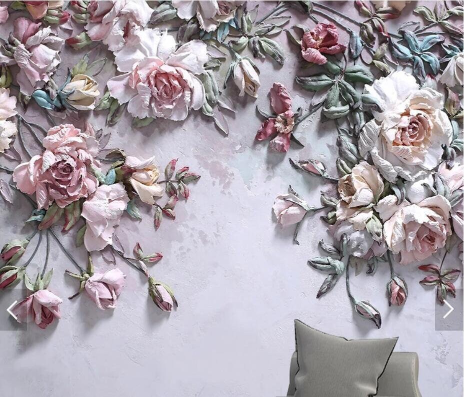 3D Embossed Rose Flower Wall Mural Photo Wallpaper for Living | Etsy