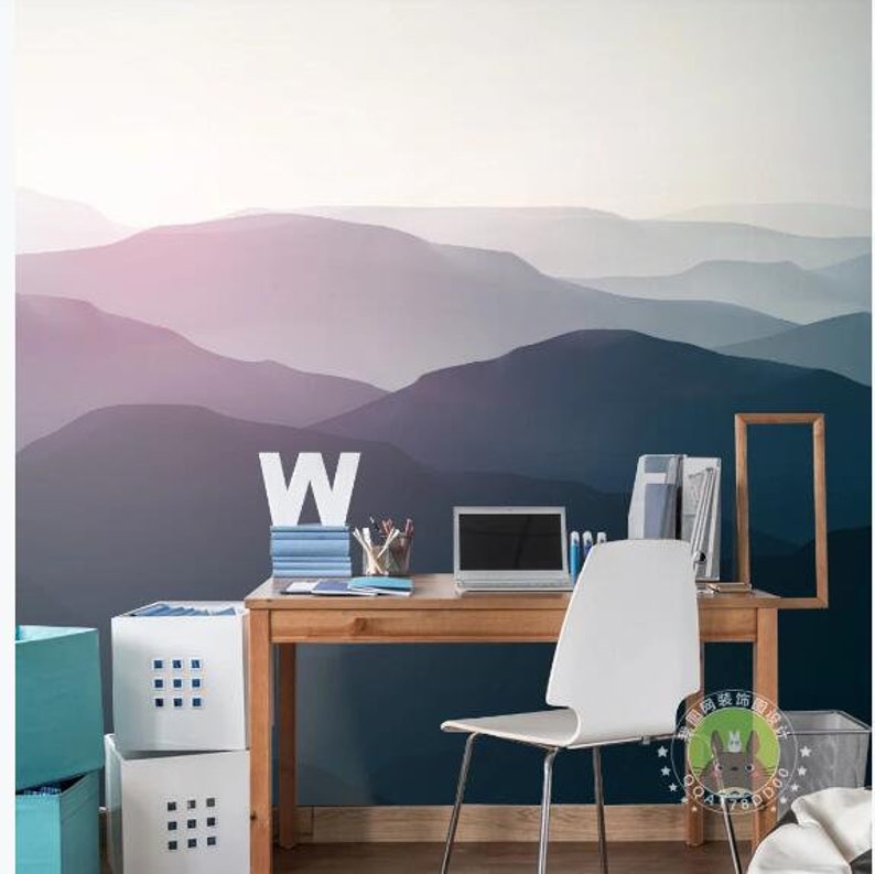 Ombre Mountains Geometry Wallpaper Handpainted Geometric | Etsy