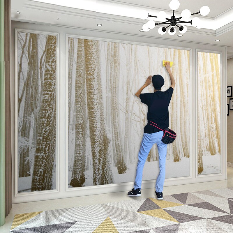 Winter Snow Gold Trees Forest Wallpaper Wall Mural Wall Decor - Etsy
