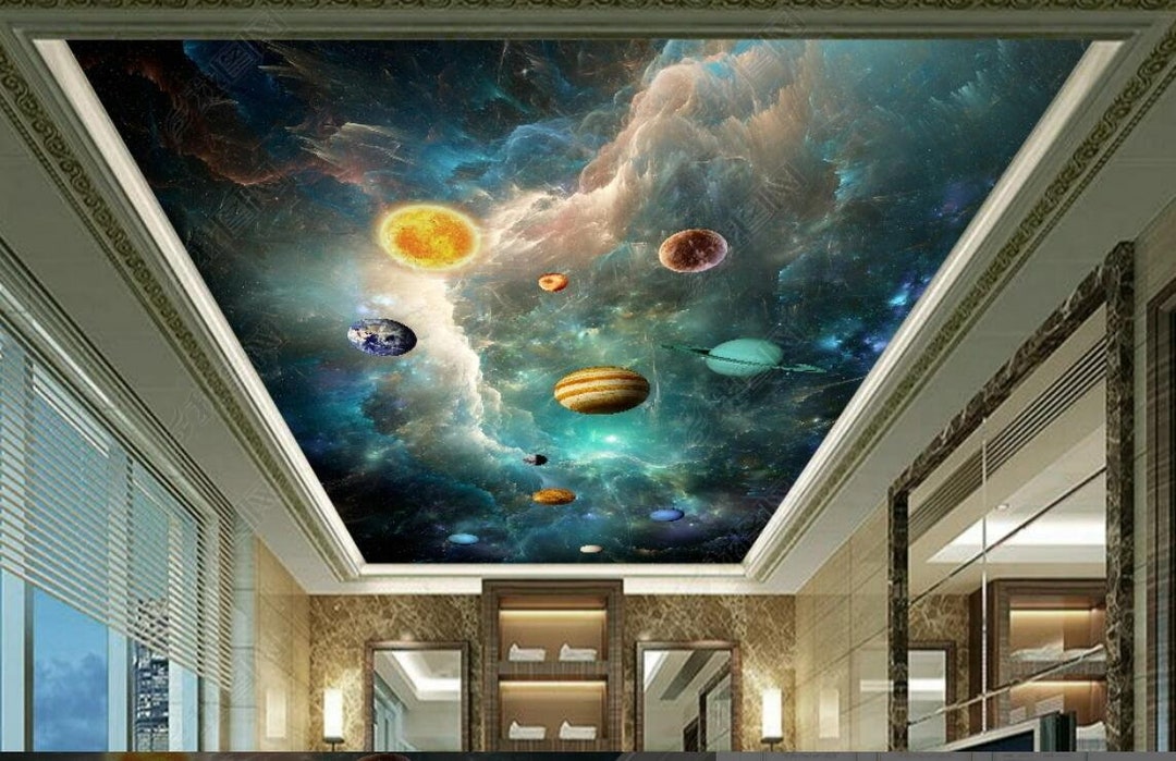 Night Sky Planets Universe Ceiling Wallpaper Wall Mural Hotel ...